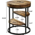 Finmind Industrial Round Side Table, Rustic Brown Nightstand & End ...