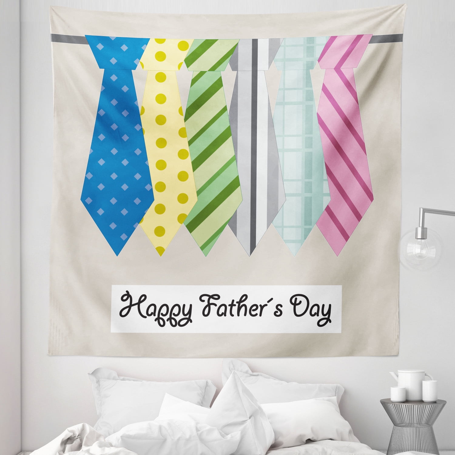 Fathers Day Tapestry, Colorful Dad Ties with Dotted Striped and ...