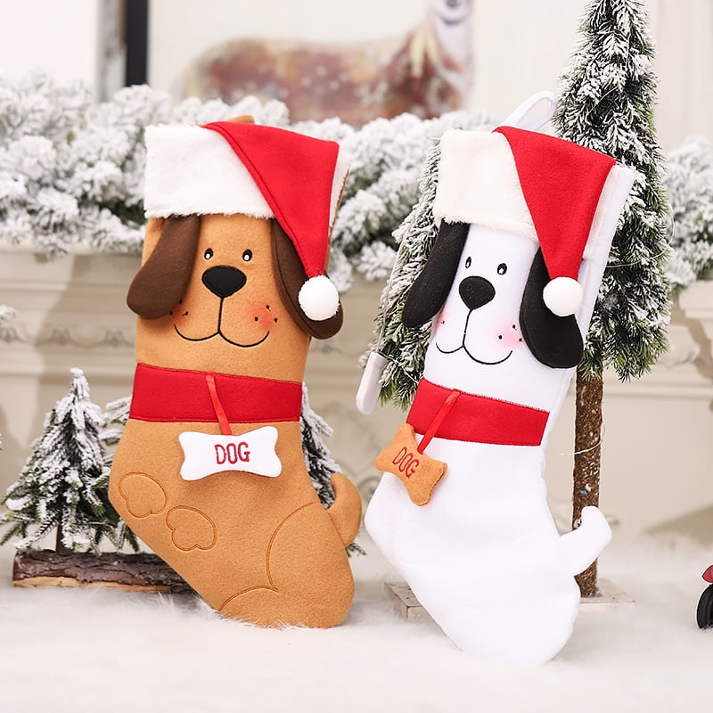 Dog Christmas Stocking, Xmas Pet Hanging Stockings and Plush Doggie ...