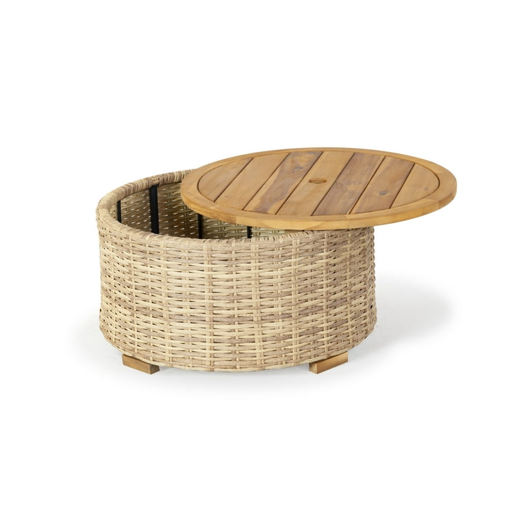 Round wicker coffee table with storage store