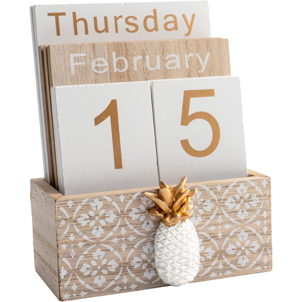 PEACNNG Vintage Wooden Perpetual Creative Style Wooden Calendar ...