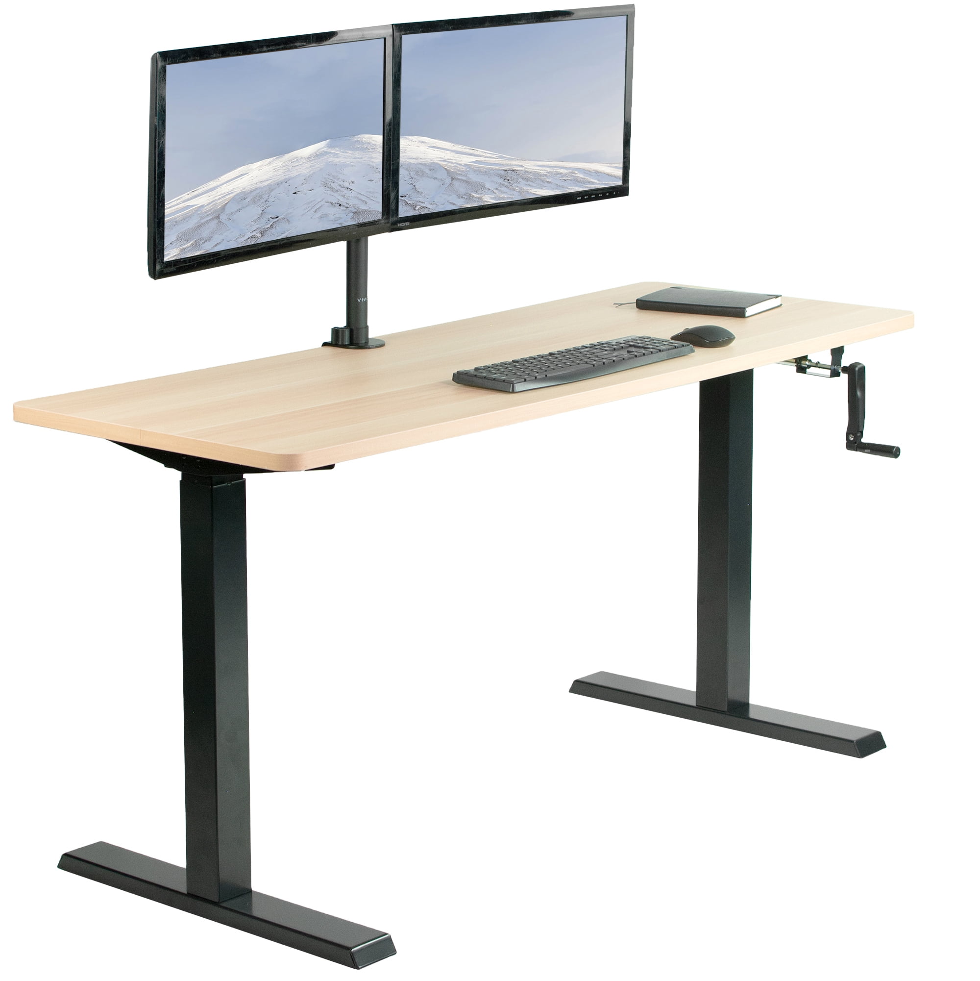 VIVO Manual 60” x 24” Stand Up Desk | Light Wood Table Top, Black Frame ...