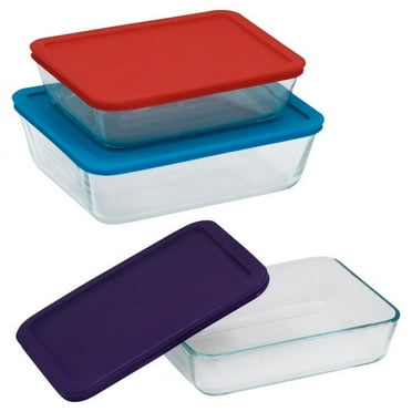 Pyrex 6 Piece Rectangular Storage Value Pack with Red Plastic Covers ...