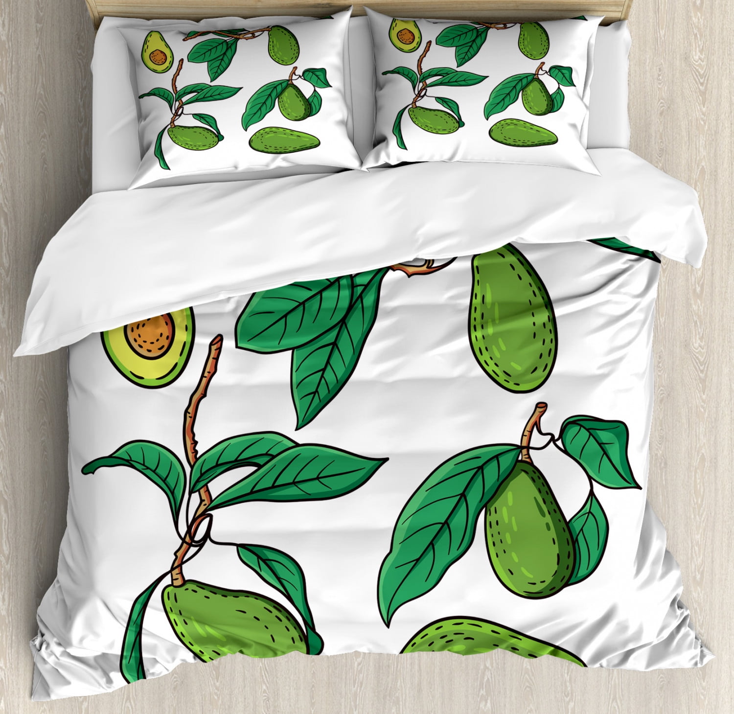 Avocado Queen Size Duvet Cover Set, Hand-Drawn Tropical Nature Themed ...