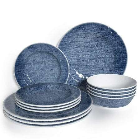 Barnyard Designs 12 pc Rustic Melamine Dinnerware Set, Durable Chip ...