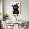 Cute Black Cat Canvas Wall Art for Living Room, Purple Lavender Flower ...