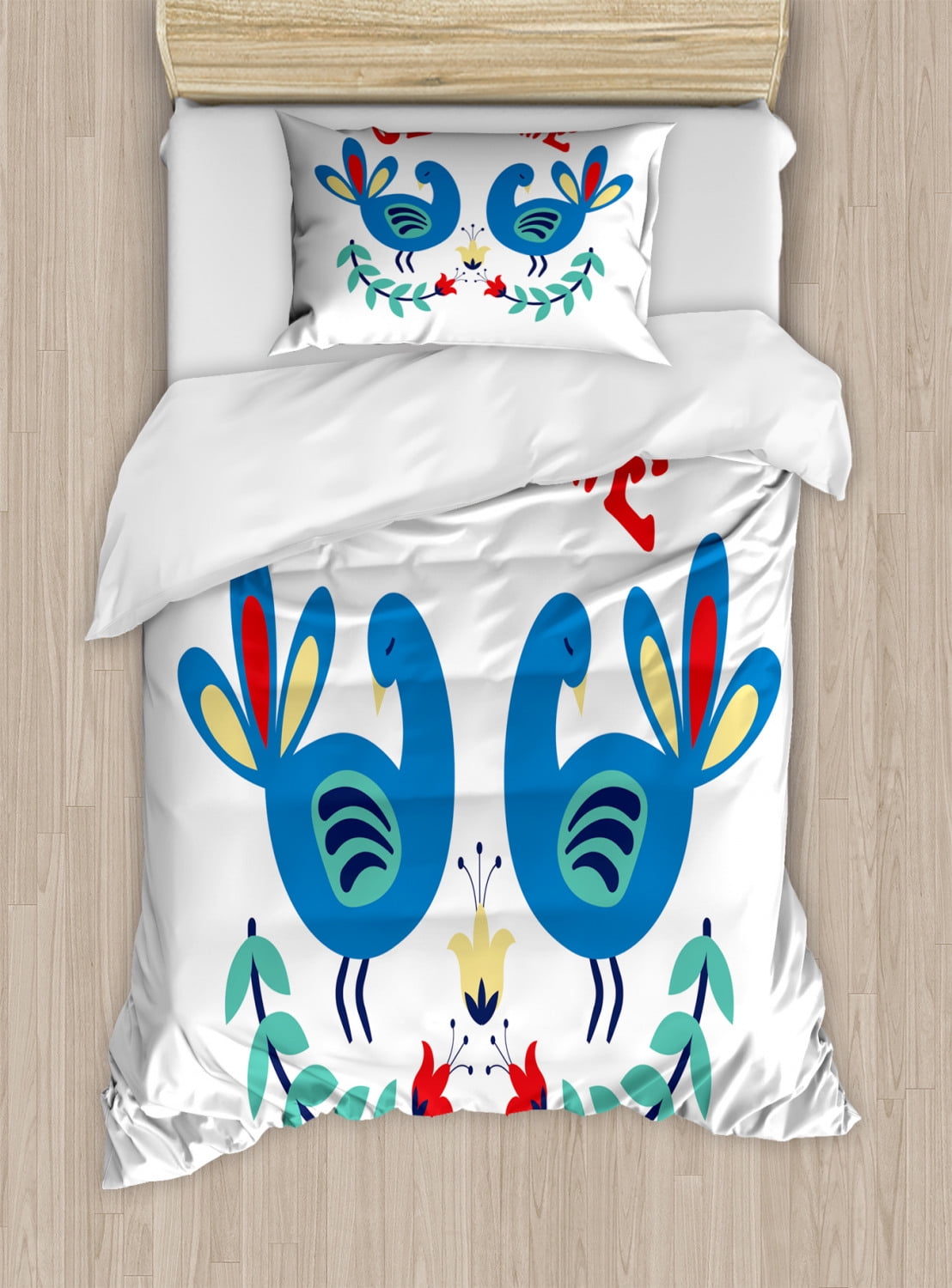Folk Art Duvet Cover Set Twin Size, Welcome Typography and Abstract ...