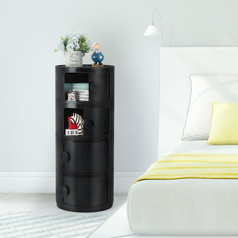 4 Drawer Sliding Barrel Modern Bedroom Nightstand Black Walmart
