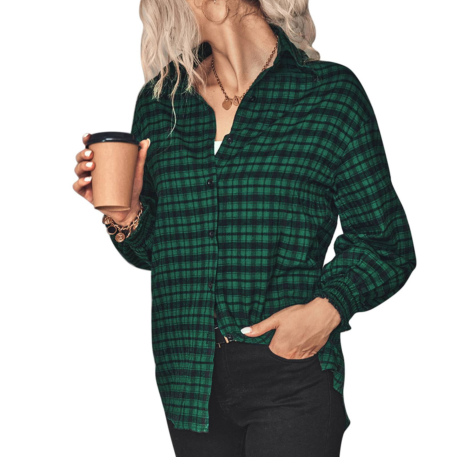 Camisa A Cuadros, Cuello Vuelto Poliéster Impresión Dama Casual Fit ...