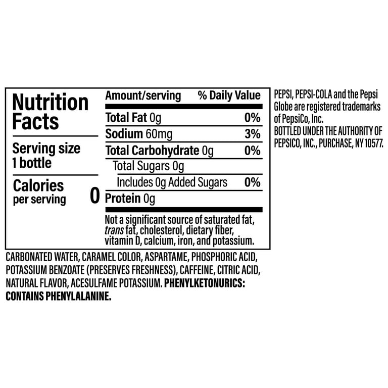 Diet Pepsi Nutrition Label