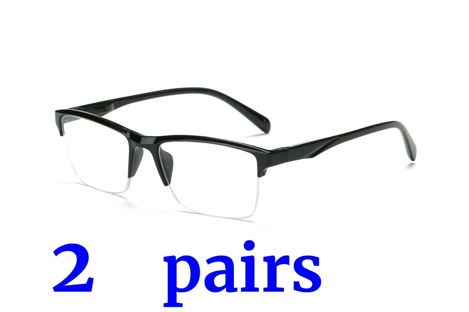 2 Packs Unisex Fashion Square Half Frame Reading Glasses Spring Hinge ...