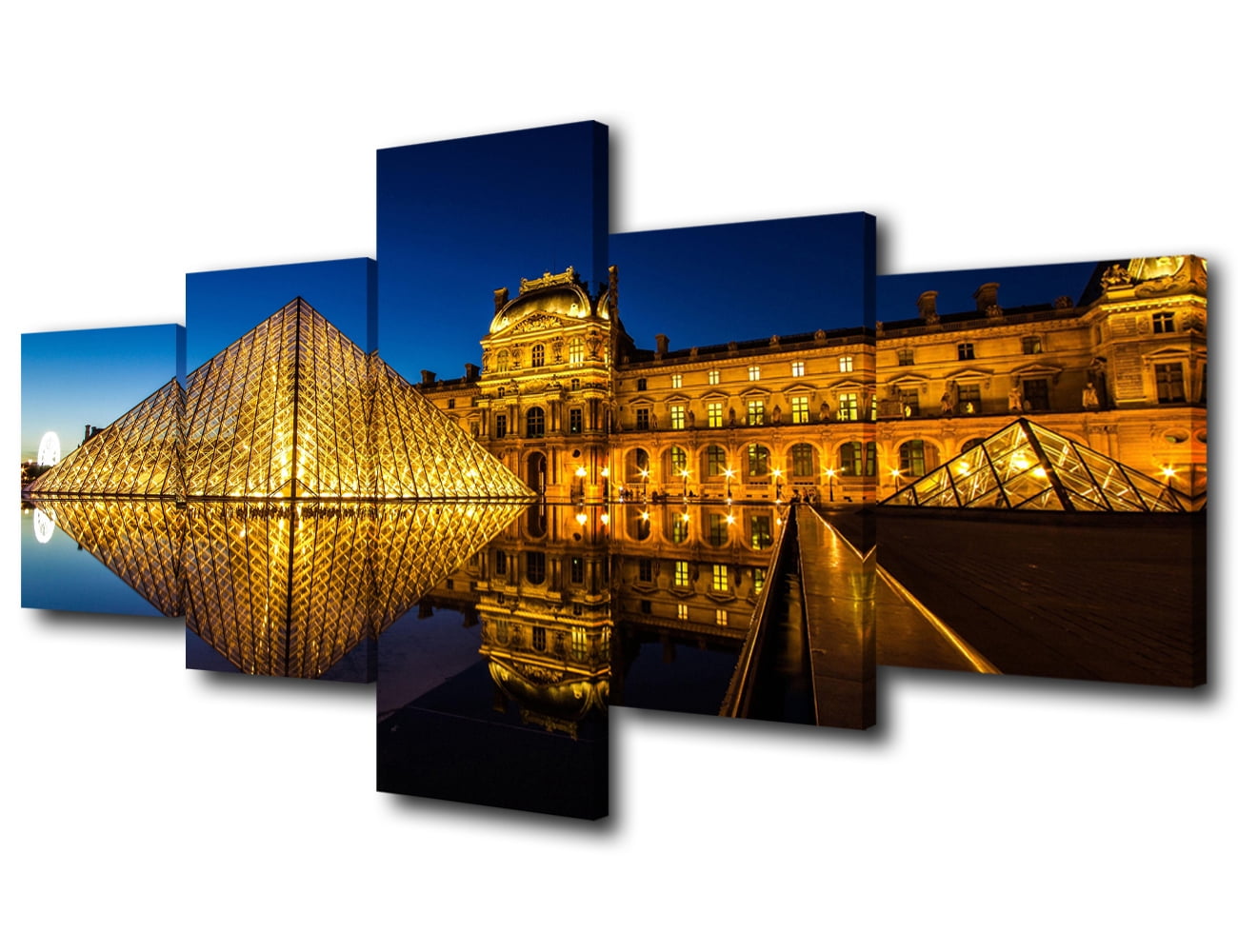 TISHIRON 5PCS Framed Canvas Wall Art Set,50"x24"Sunset View of Louvre ...