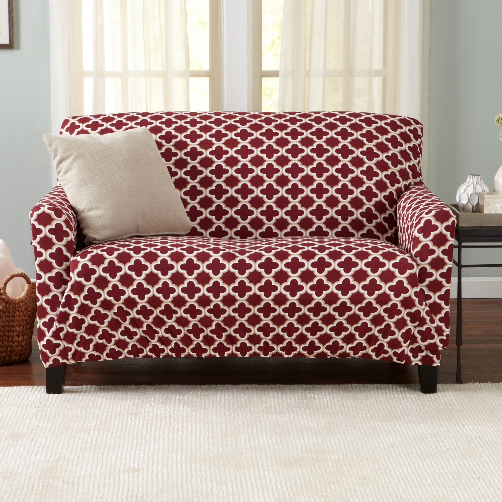 Great Bay Home Stretch Printed Washable Loveseat Slipcover (Loveseat ...