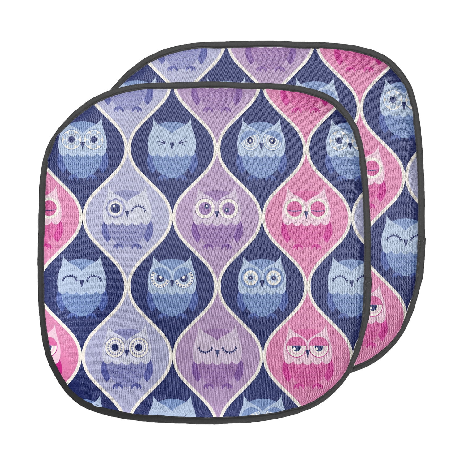 Owl Chair Seating Cushion Set of 2, Tired Eyes Closed Sleeping Owls ...