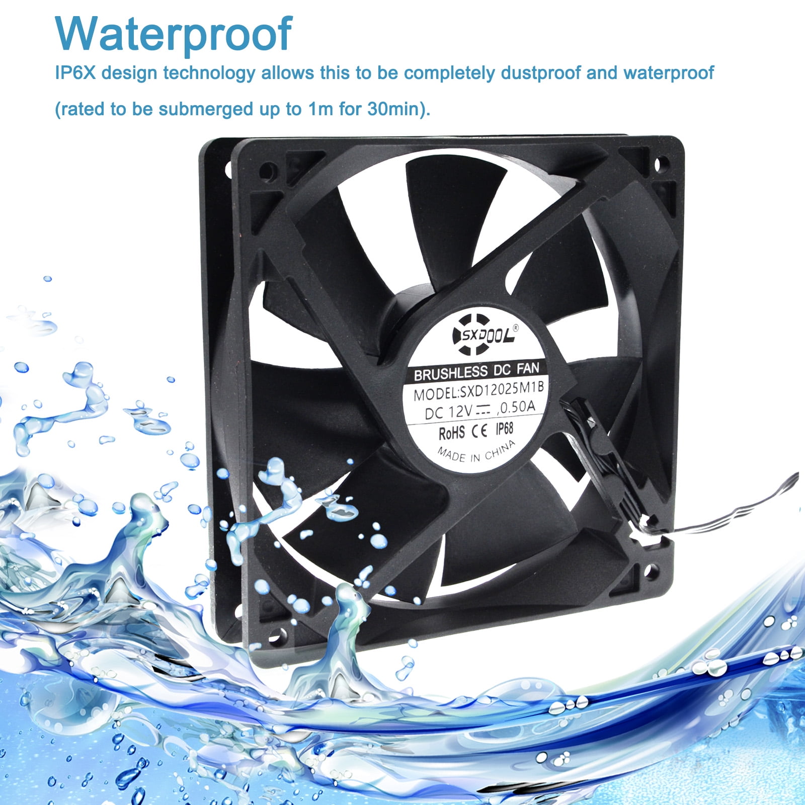 SXDOOL 120mm 12cm Waterproof Dustproof IP68 Cooling Fan,120X120X25mm 3P ...