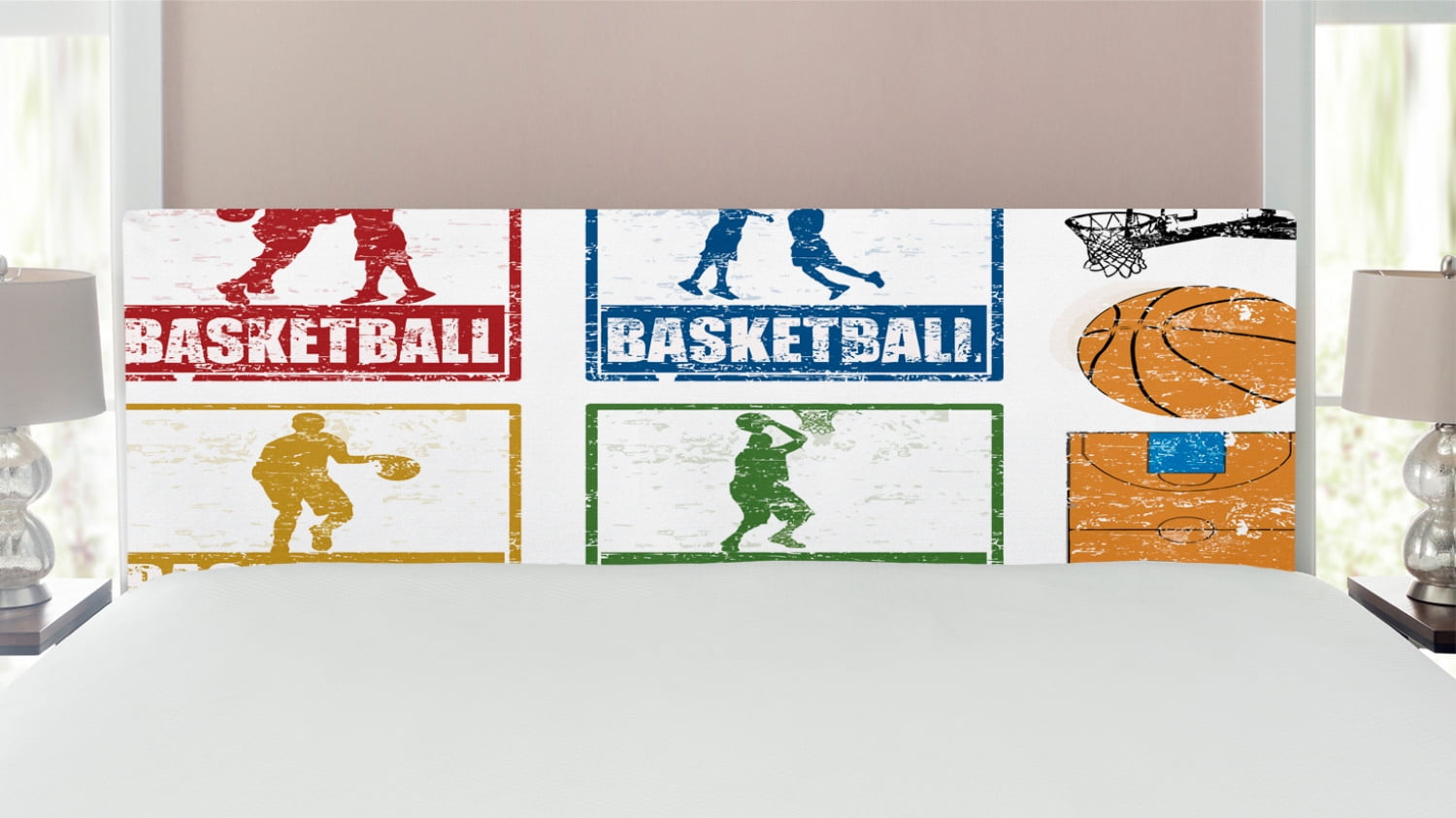 Basketball Headboard, Vintage Style Rubber Stamp Design Print ...