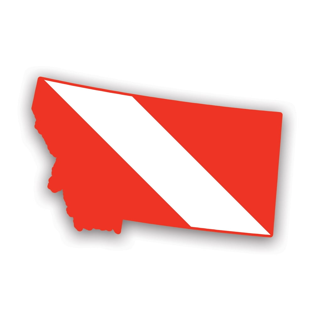 Montana State Shaped Diver Down Flag Sticker Decal - Self Adhesive Vinyl - Weatherproof - Made ...