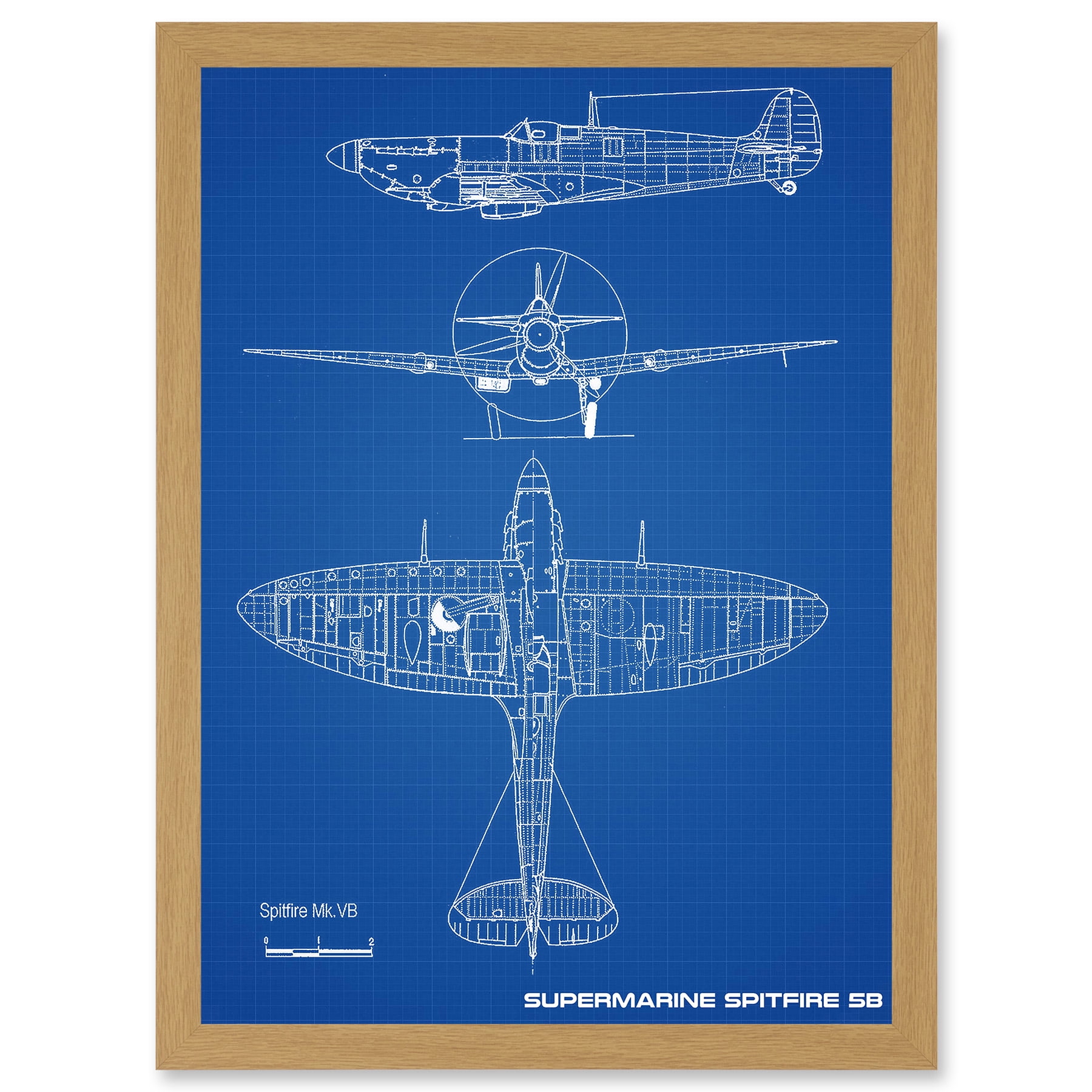 Supermarine Spitfire 5B Fighter Plane Blueprint Plan A4 Artwork Framed ...