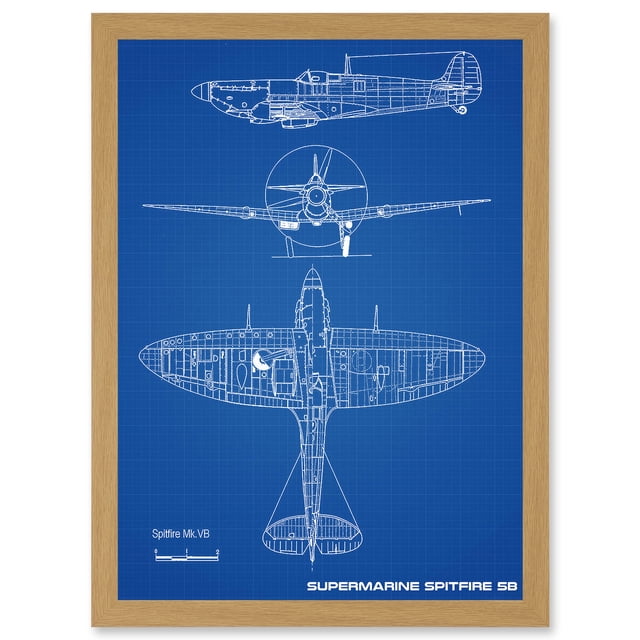 Supermarine Spitfire 5B Fighter Plane Blueprint Plan A4 Artwork Framed ...