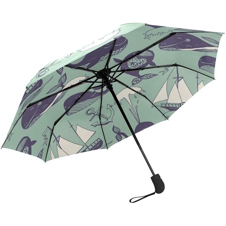 Whale and Marine Compact Travel Umrella Automatic Open Close Windproof ...