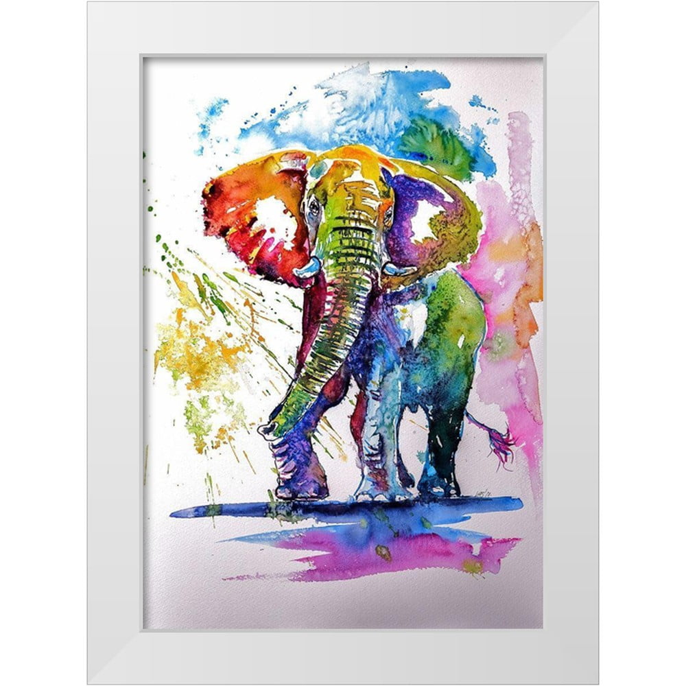 Kovacs, Anna Brigite 14x18 White Modern Wood Framed Museum Art Print Titled - Colorful Elephant ...