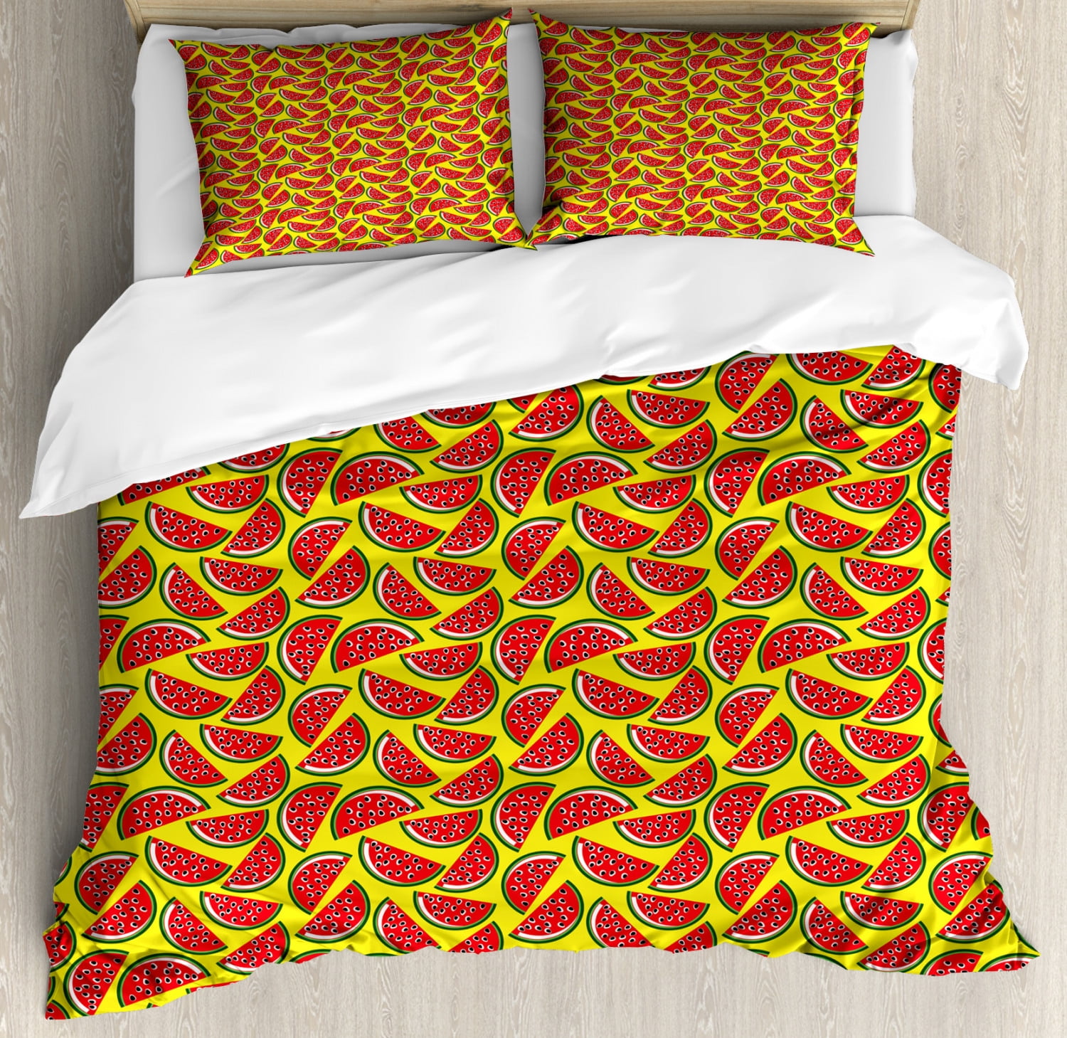 Watermelon Duvet Cover Set King Size, Vibrant Graphic Slices of Tasty ...