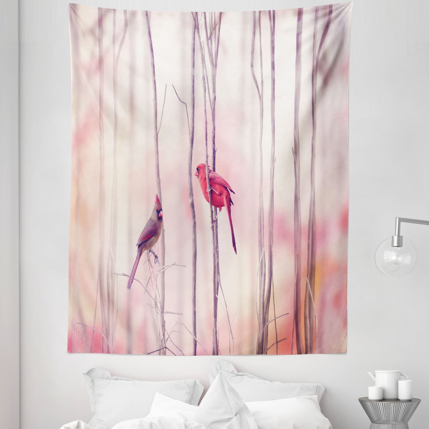 Cardinal Tapestry, Perching Bird on a Branch Japanese Forest Asian ...