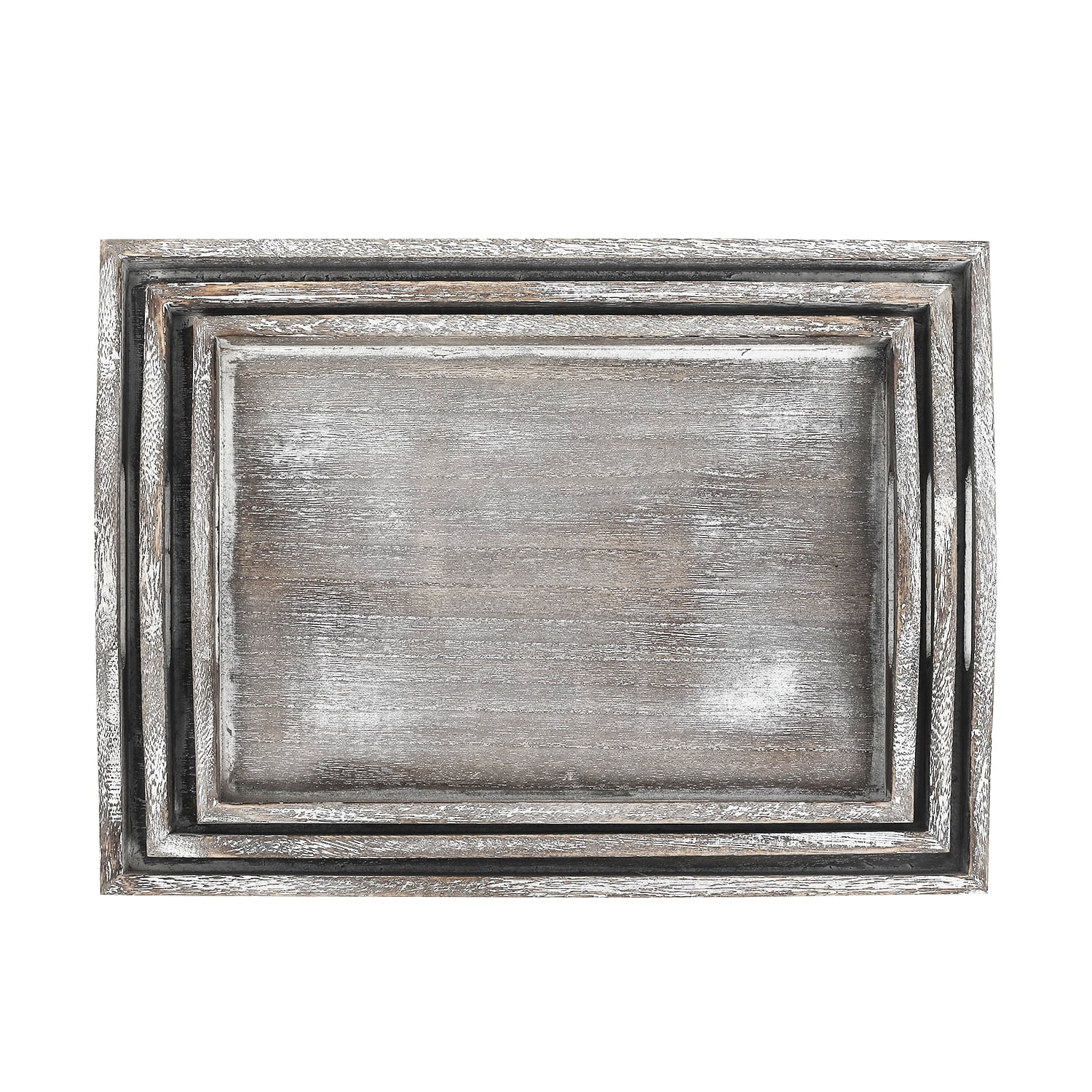 Homebeez 3PCS Rustic Wood Serving Trays Set,Rectangle Wood Handled ...