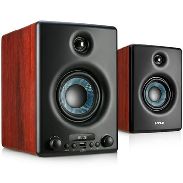 Pyle HiFi 60W Powered Bluetooth Bookshelf Monitor Speaker Set, Optical ...