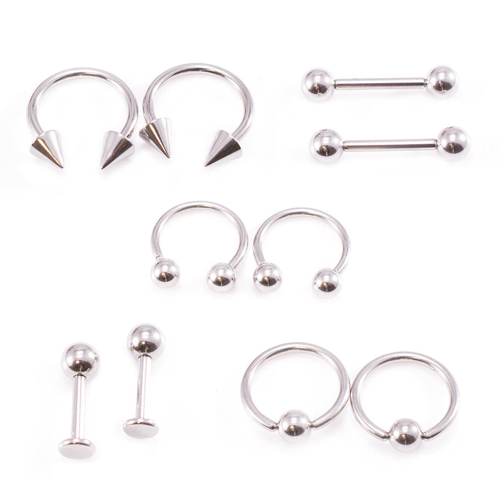 Basic 10 PC Horseshoe Captive Nipple Labret Piercing Jewelry 14G ...