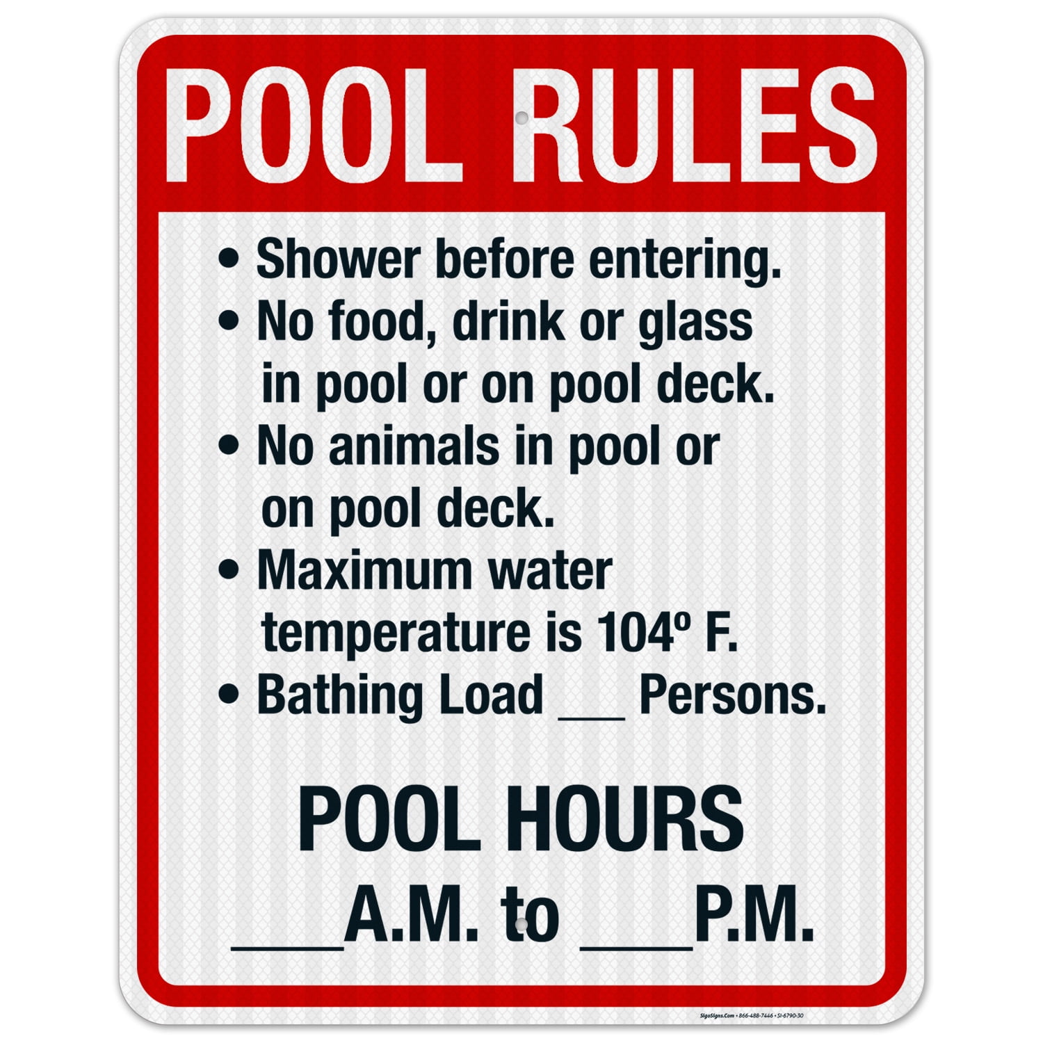 Pool Rules Sign, Pool Sign, (SI-6790) 24x36 Corrugated Plastic ...