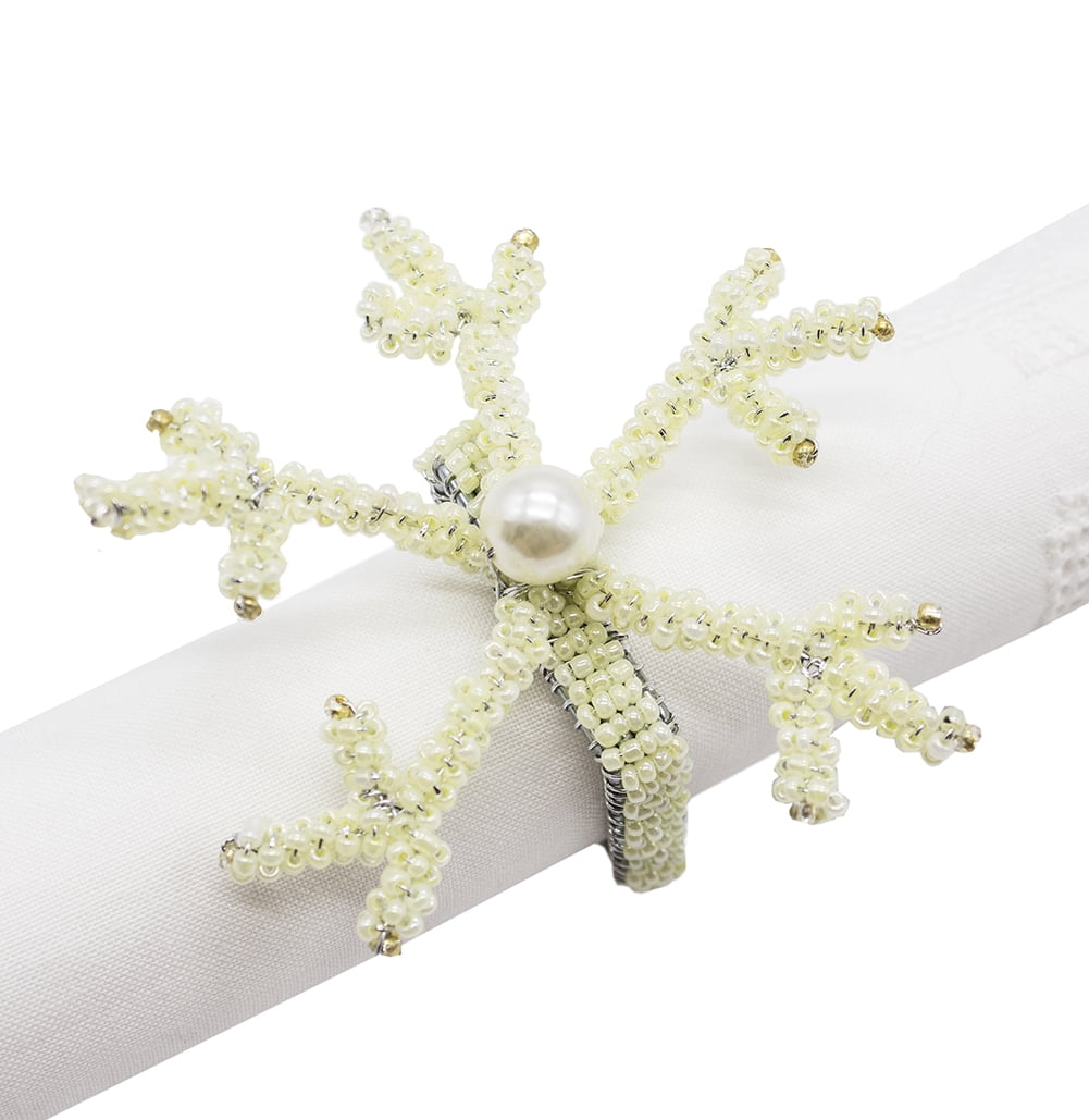 Fennco Styles Hand Beaded Coral Napkin Rings-Set of 4 (Ivory) - Walmart.com