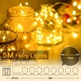 5m 50 LED Fairy Lights Battery Operated, Bright Waterproof Copper Wire ...