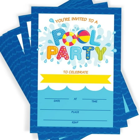 Splashy Celebration: 16 Fun Pool Party Invitations with Envelopes for ...
