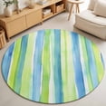 Abstract Art 8FT Round Area Rugs for Living Room Blue Green Line ...