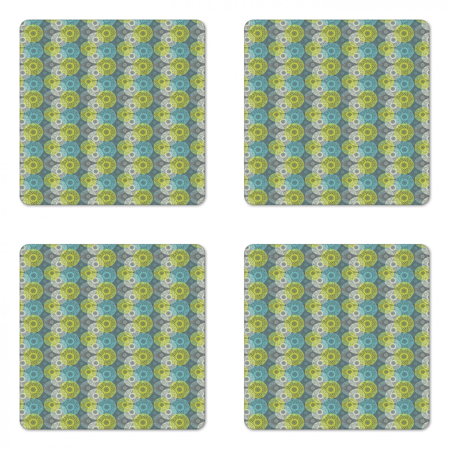 Floral Coaster Set of 4, Damask Stencil Pattern Inspired Chrysanthemum ...