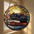 Cozy Black Cat Bookshelf Stained Glass Style Window Hanging Decor ...