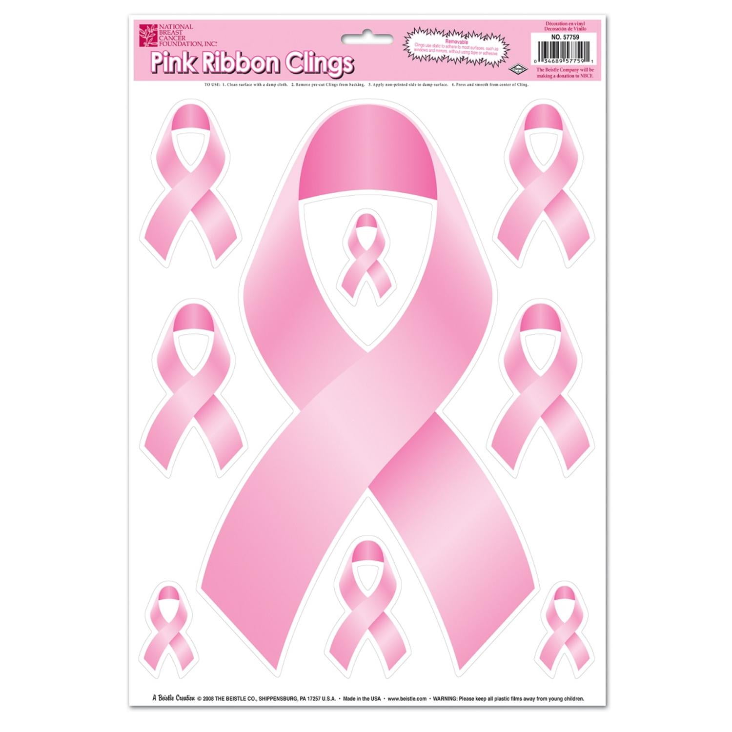 Club Pack of 108 Pink Breast Cancer Awareness Ribbon Cling Decorations ...