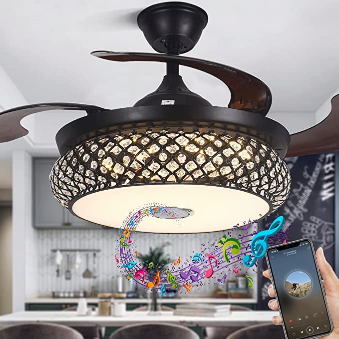 KPIBEST 42" 7 Colors Dimmable RGB Smart Bluetooth Speaker Ceiling Fans ...