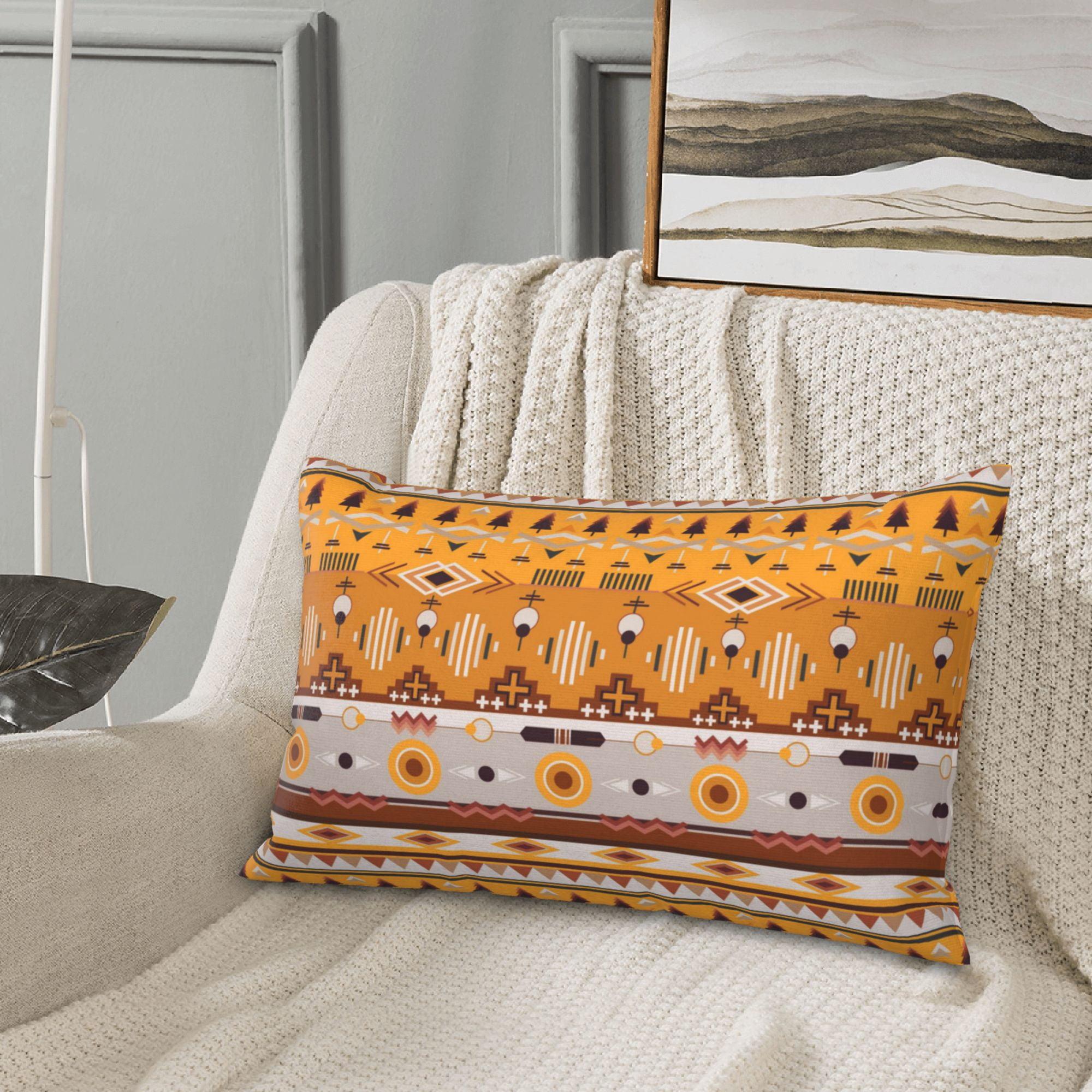 ZNDUO Rectangular Plush Cushion Cover, Colorful Lines Geometry Doodle ...