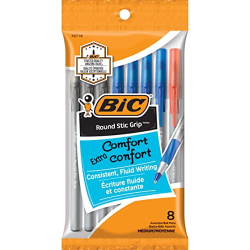 Bic Round Stic Grip Extra Comfort Ballpoint Pen, Medium Point (1.2mm ...