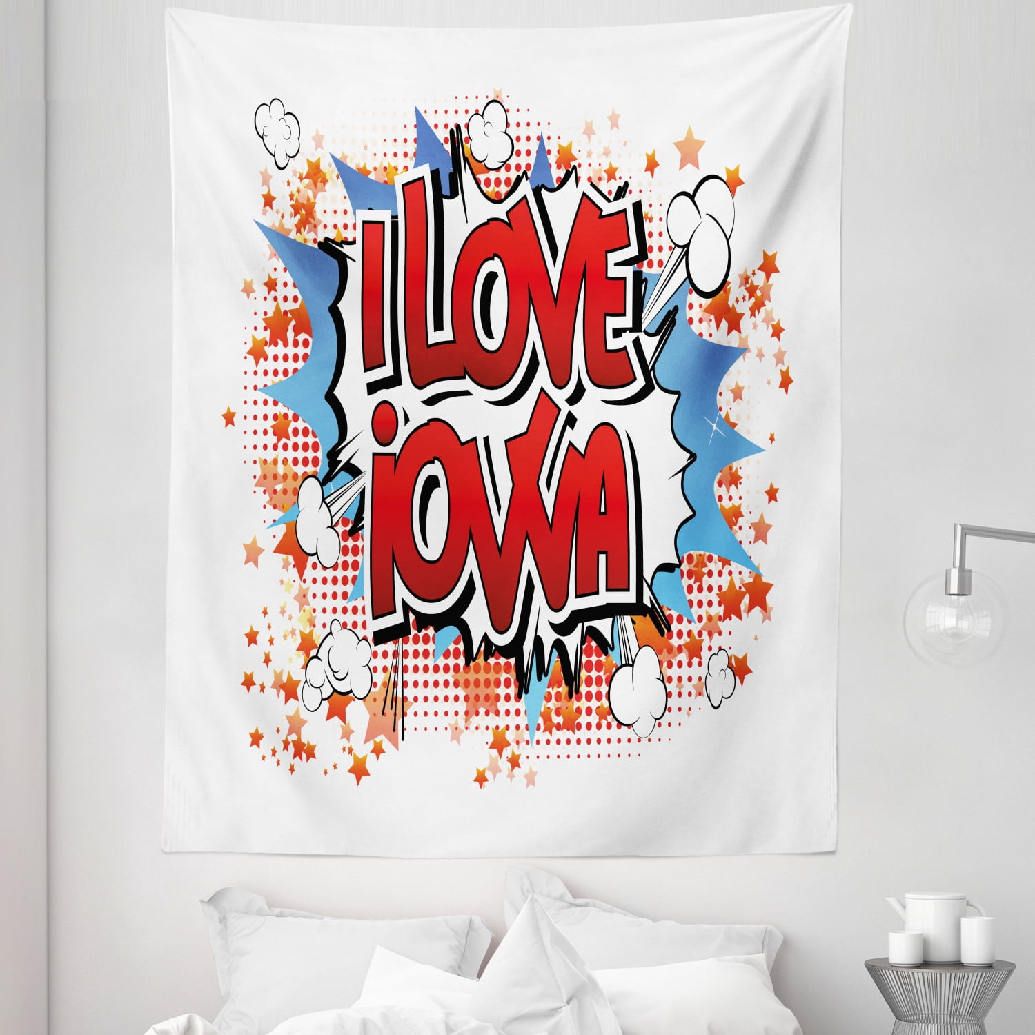Iowa State Tapestry, I Love Iowa Words in Retro Comic Book Style Burst ...