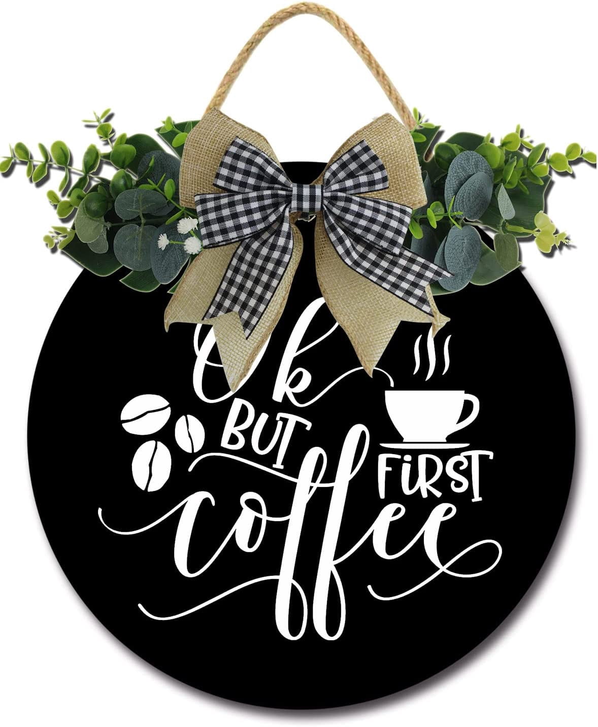 Eveokoki 12" Ok But First Coffee Sign Decor Rustic Farmhouse Wooden ...