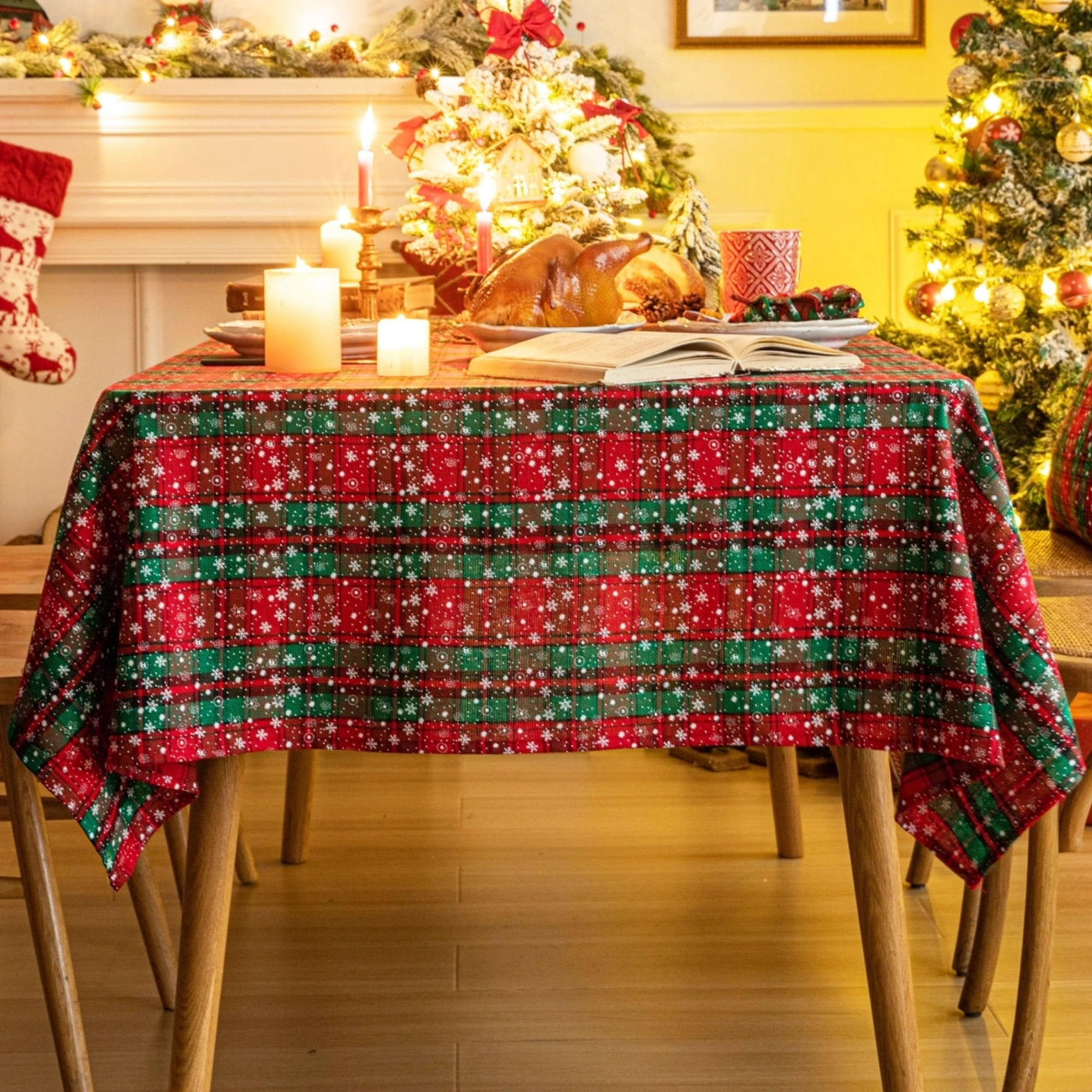 Click here for Red Tartan Plaid Snowflake Christmas Tablecloth  W... prices