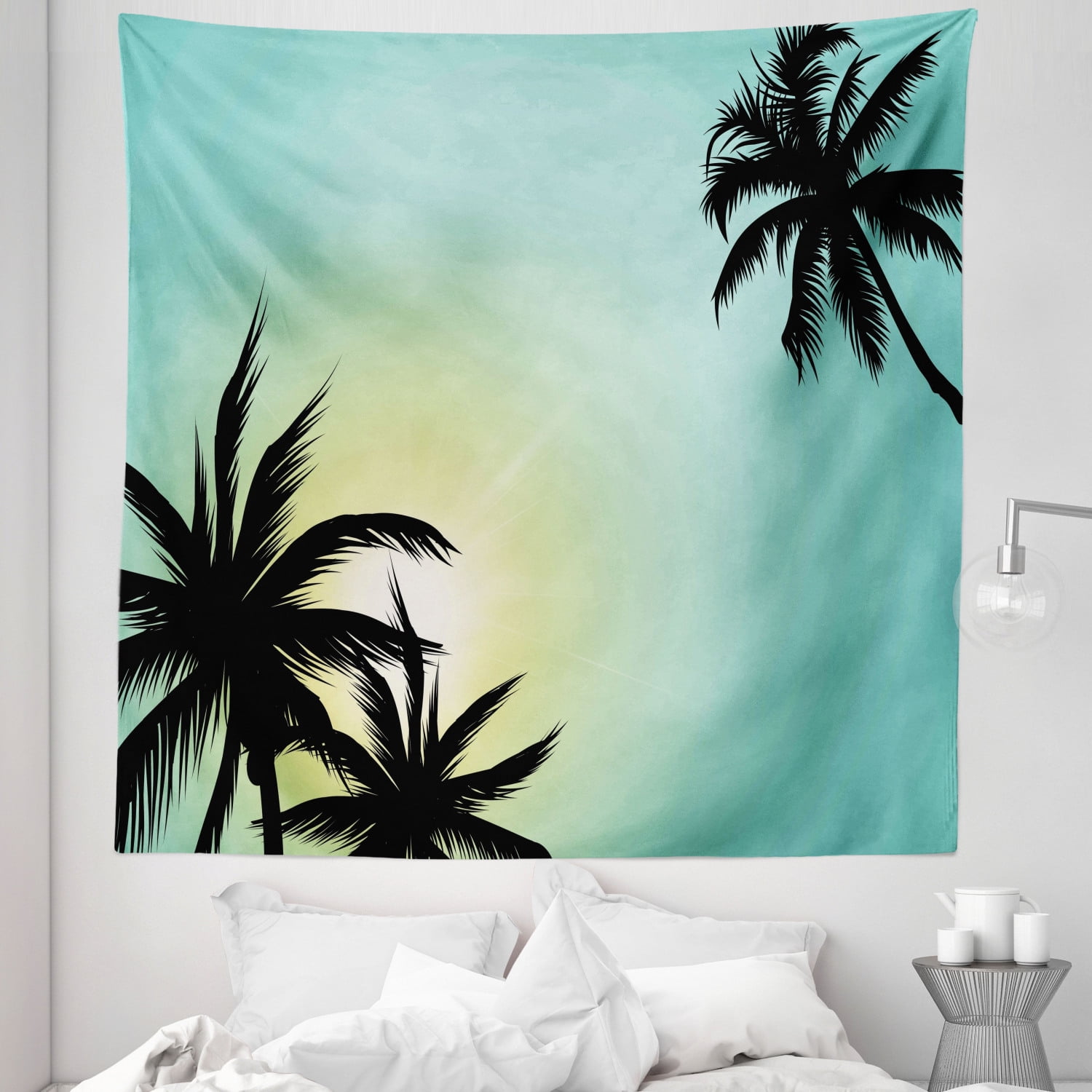 Modern Tapestry, Hawaiian Miami Beach Island Palm Trees Sun Like Clear ...