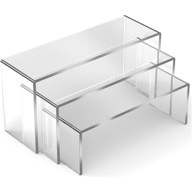 Acrylic Display Riser 3 Step Large Acrylic U Shape Display Stand Clear Rectangular Display Shelf ...