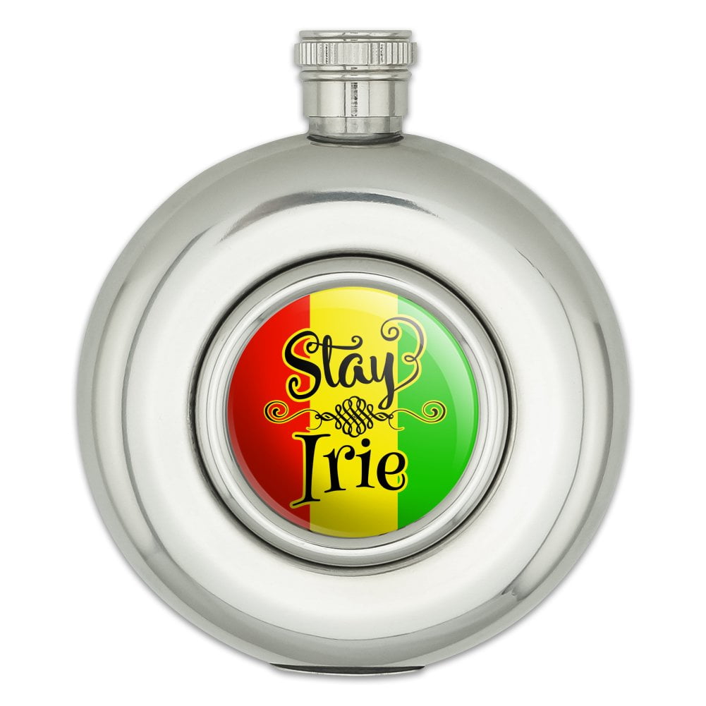 Stay Irie Rastafarian Flag Round Stainless Steel 5oz Hip Drink Flask ...