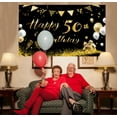 50th Birthday Celebration Banner Black Gold Sign Poster 71x44 Inch