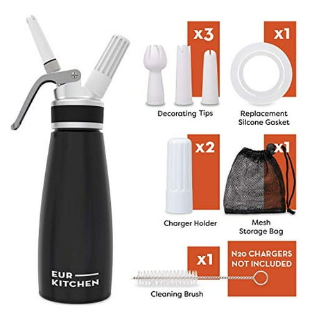EurKitchen Professional Aluminum Whipped Cream Dispenser - Leak-Free ...