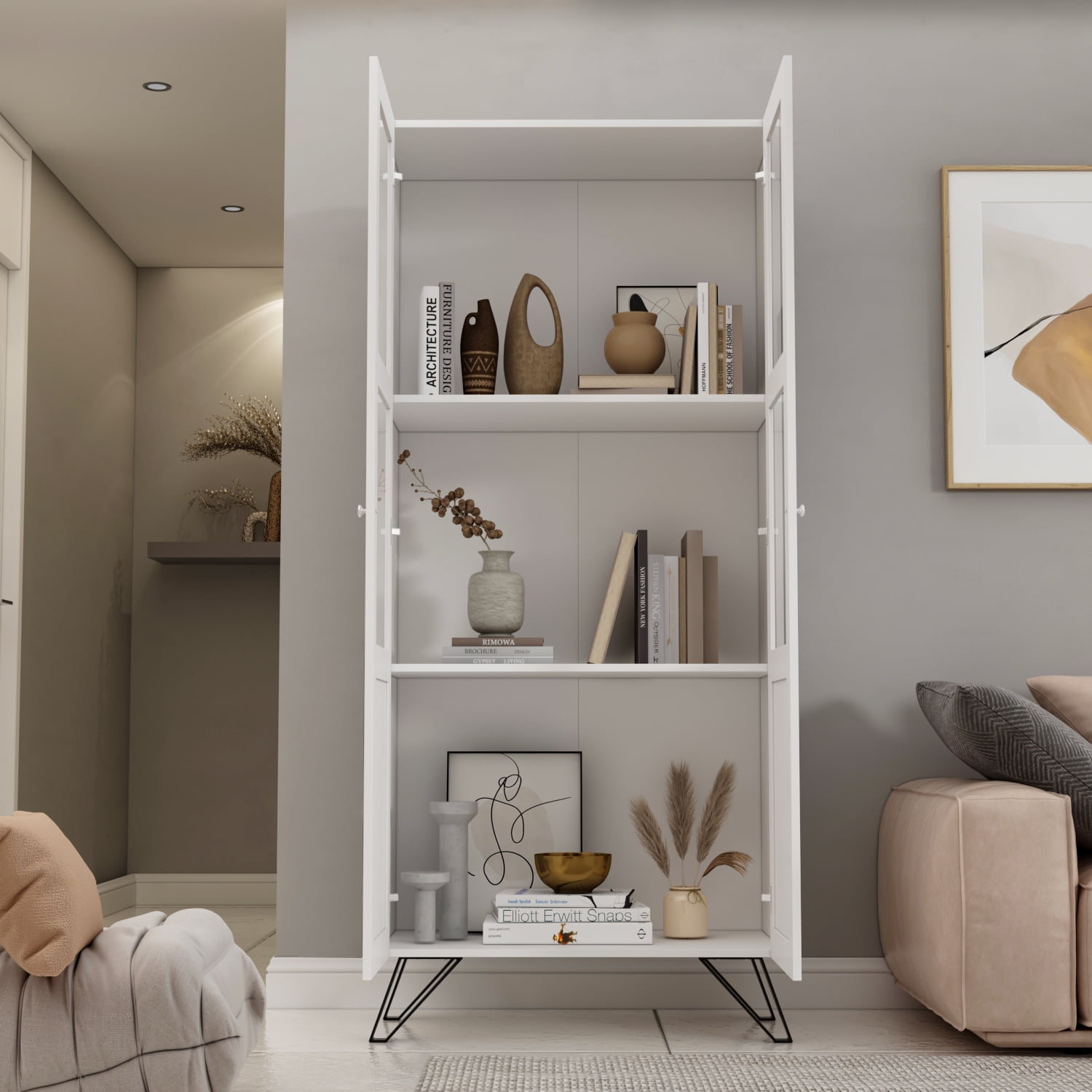 Buy Timechee 70.7”H Tall Storage Cabinet with 3 Tier Shelves and Glass ...